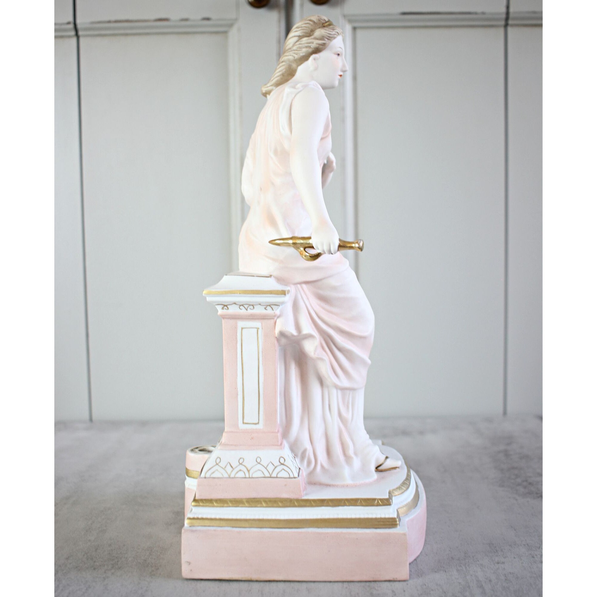 Vintage Parian Ware Lady Dagger Woman Greek Statue Lamp Base Porcelain ...