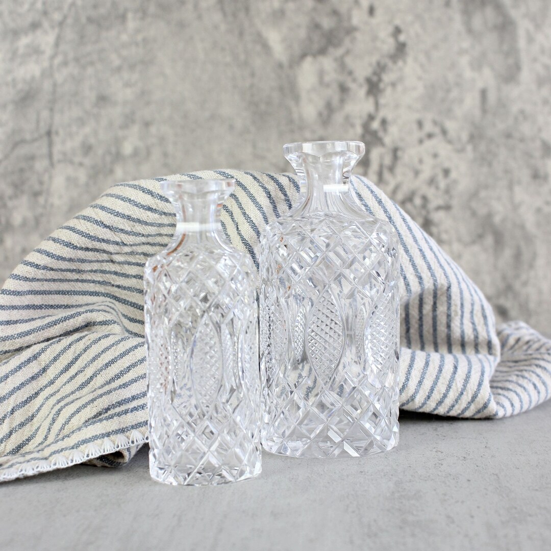 Set of 2 Vintage Cut Crystal Mini Decanters Bottles Clear Medicine ...