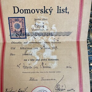 Antique Certificate of Residence Domovsky List Document Original 1914 ...