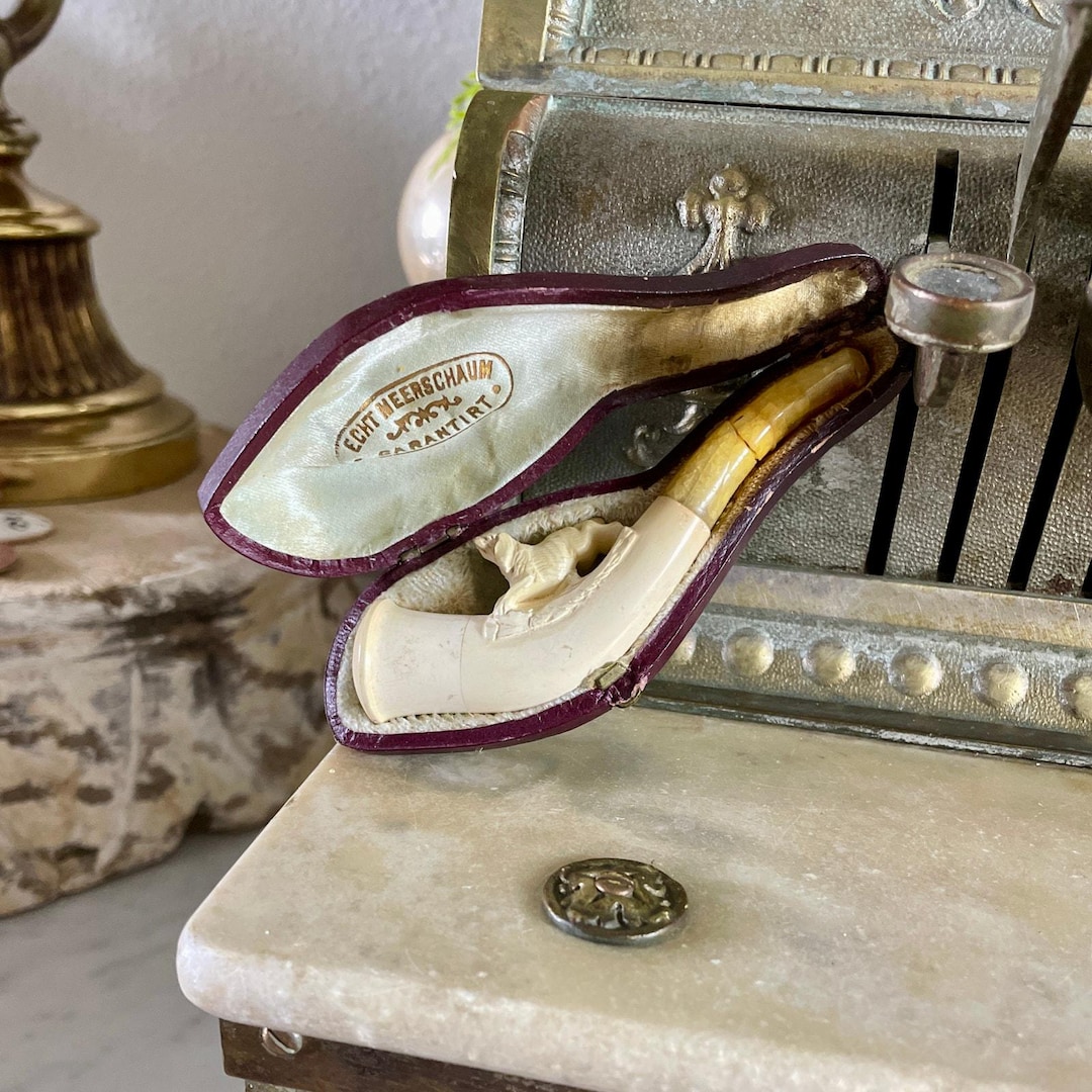 Antique Carved Echt Meerschaum Pipe Cocker Spaniel With Case Figural ...