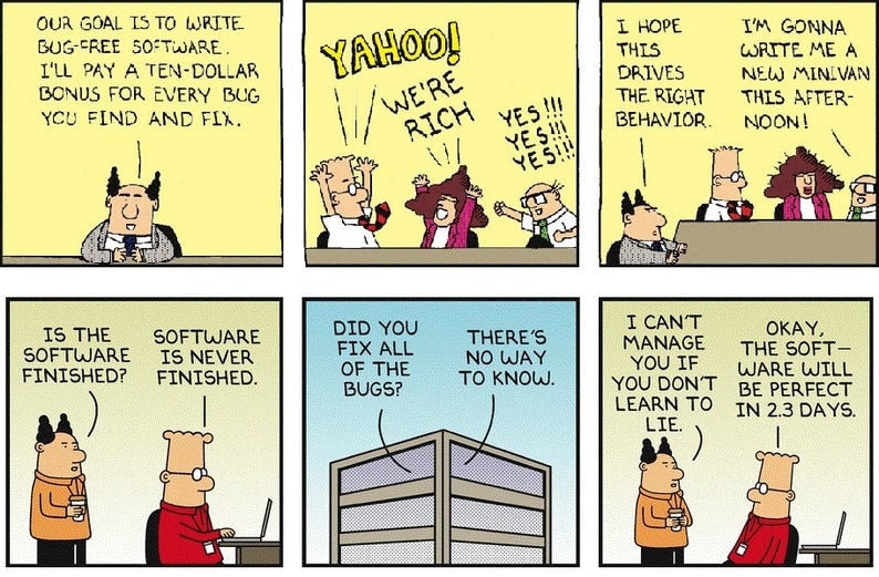 Dilbert Comic Strip - Good Behavior & Software Bug Metrics - White Mug ...