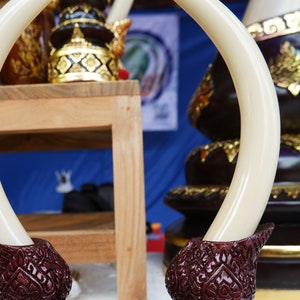 A Pair of Faux Tusk Ivory on Base, for Mini Altar, Shrine Decoration ...