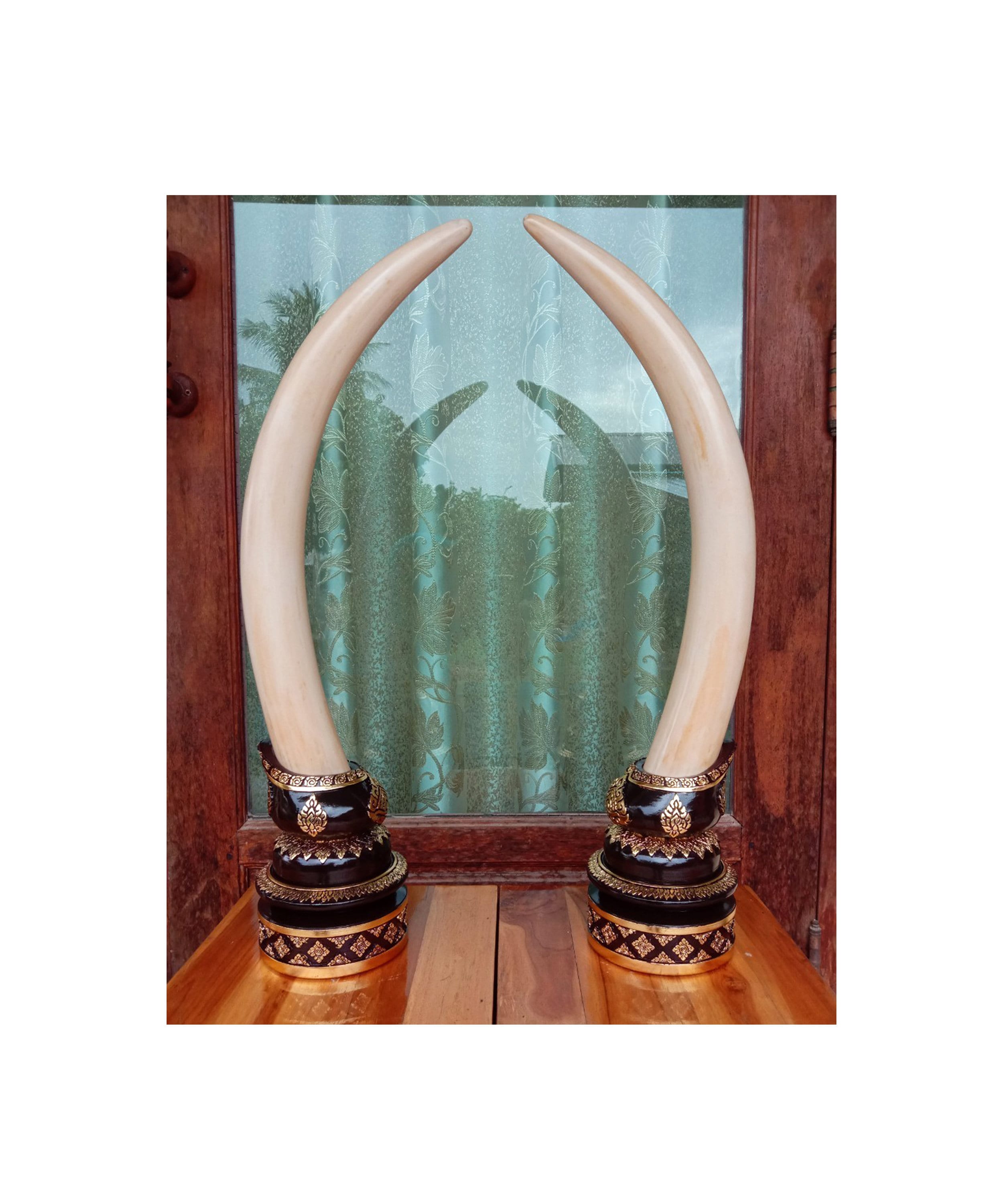 A Pair of Faux Tusk Ivory Elephant on Base Resin Artwork for - Etsy