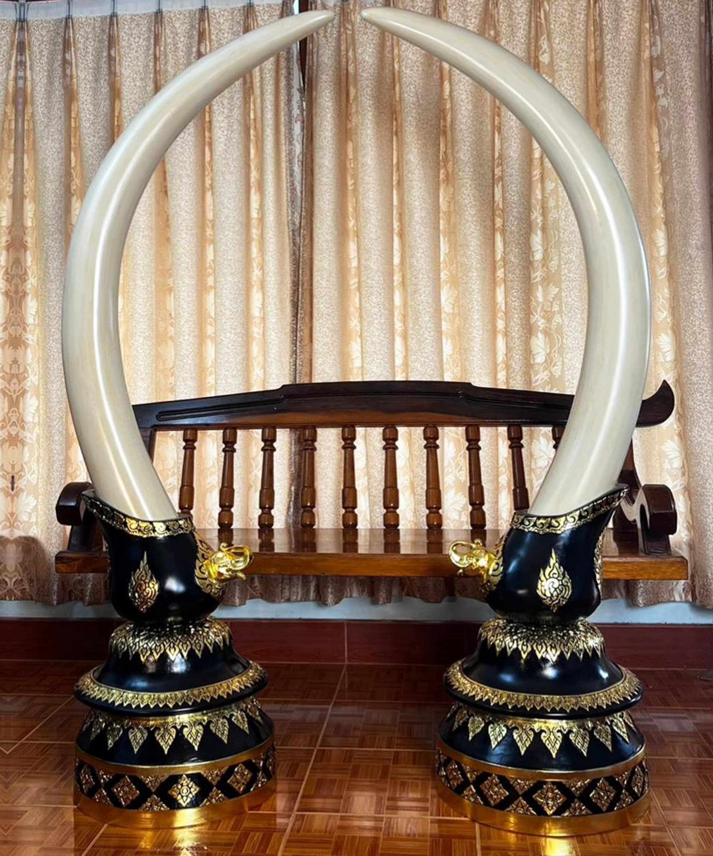 A Pair of Large Faux Tusk With Base, Resin Ivory Elephant, Elephant ...