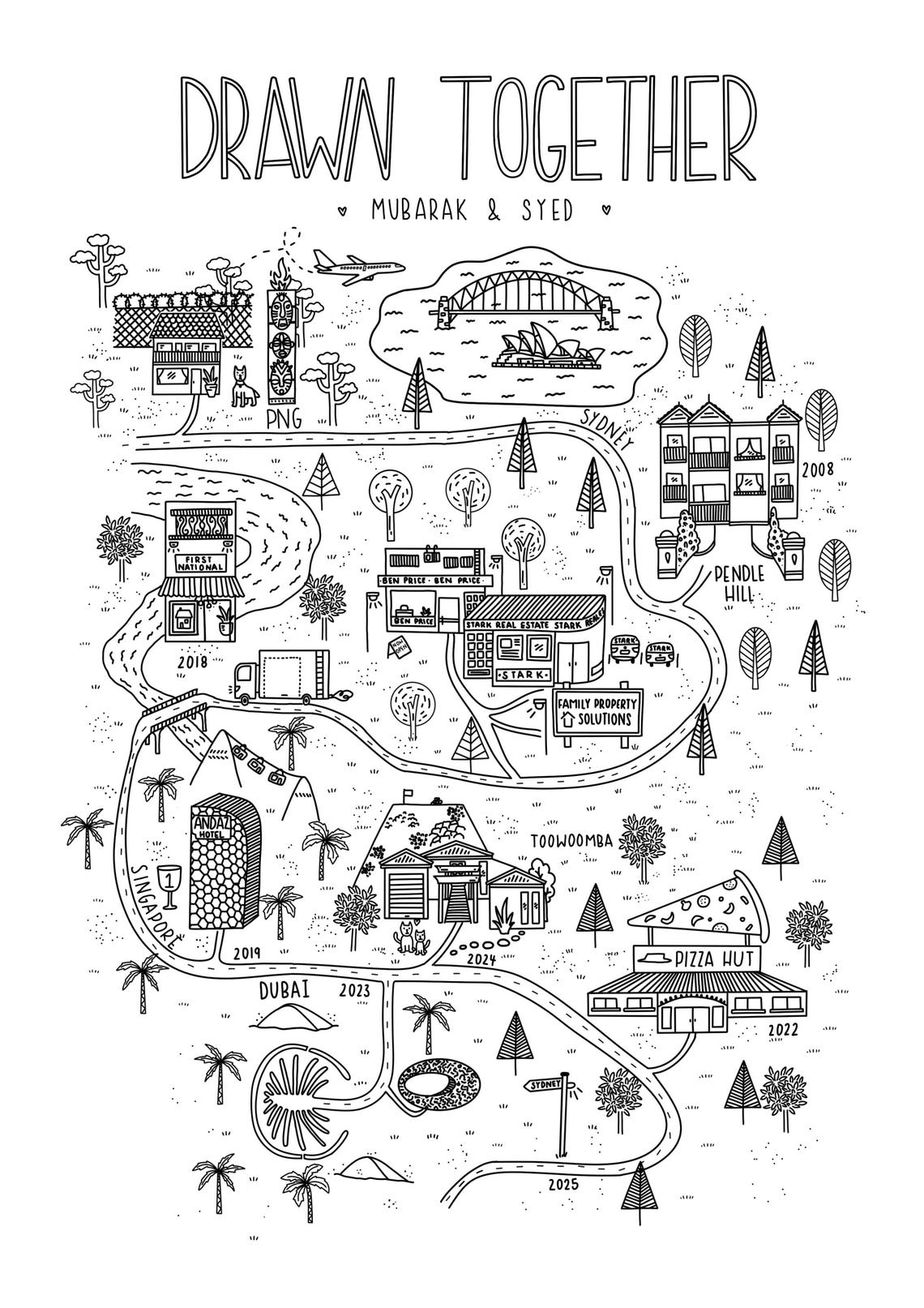 Personalised Relationship Map of Your Love Story | Drawntogether Maps ...