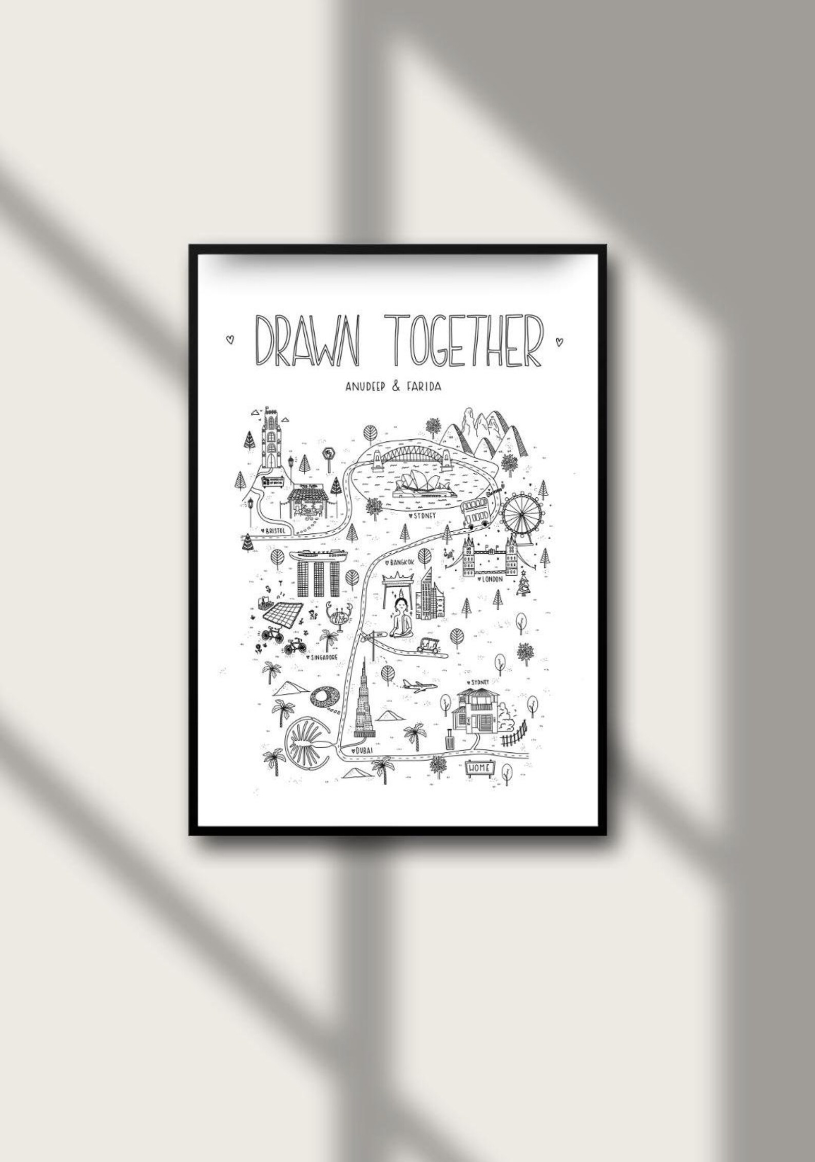 Personalised Relationship Map of Your Love Story | Drawntogether Maps ...