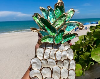 Oyster Shell Pineapple Wall Art, Coastal Chic Decor, Natural Gilded ...