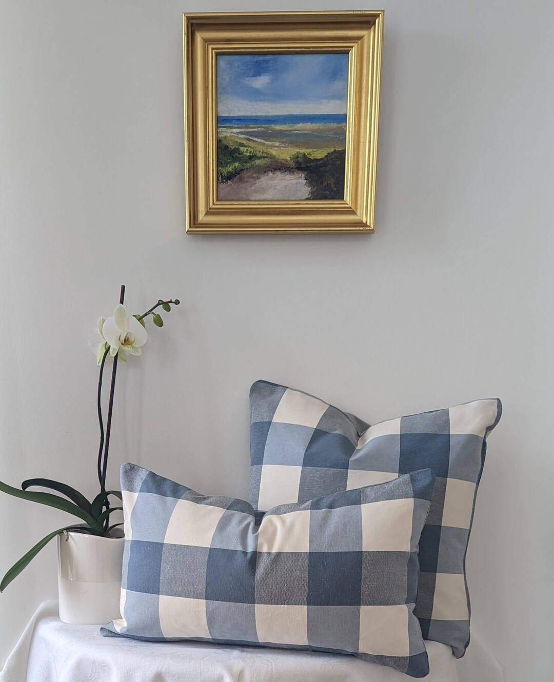 Wedgewood Blue Check Gingham Cotton Cushion Cover Design Vintage ...