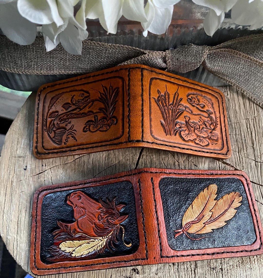 Hand-carved Leather Billfolds With Money Clip - Etsy