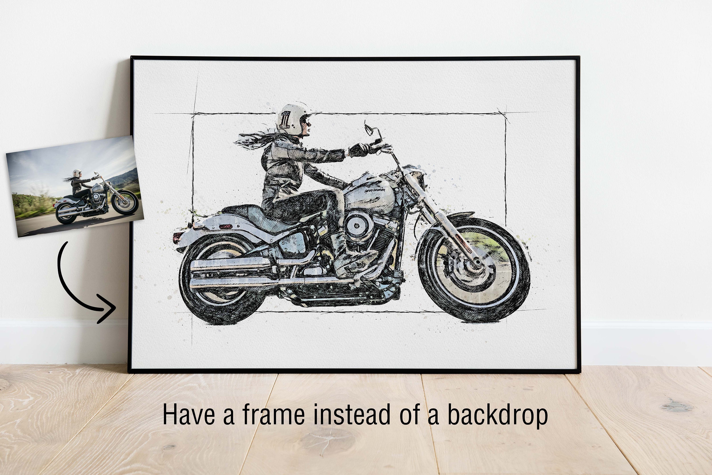 Custom Biker Sketch Digital Painting From Your Photo Custom - Etsy