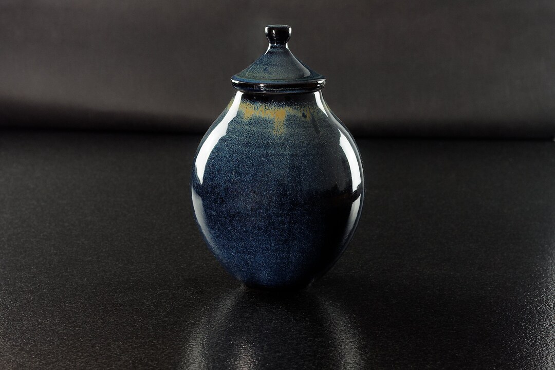 Classic Dark Blue Glazed Shiny Ceramic Urn " Misty Water" for Human or ...