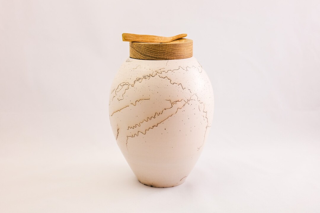 Modern Medium Creamy White Ceramic Handmade Raku Urn for Ashes smoke on ...