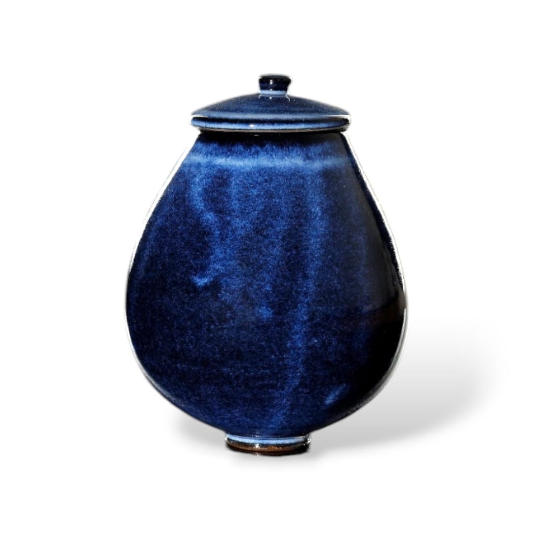 Small Saphire Blue Ceramic Urn for Human or Pet Ashes Deep Water - Etsy