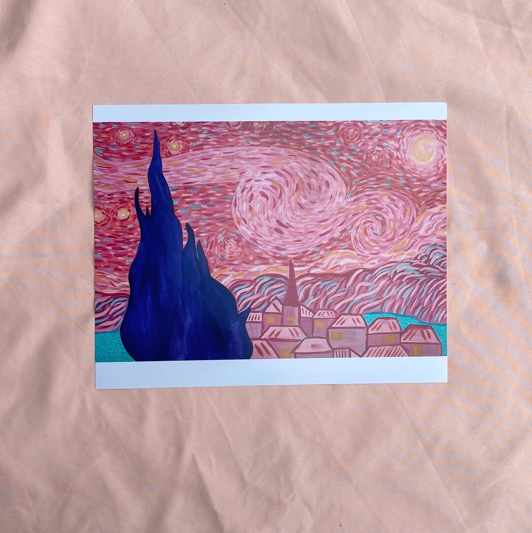 Pink Starry Night Art Print Wall Art Home Decor - Etsy