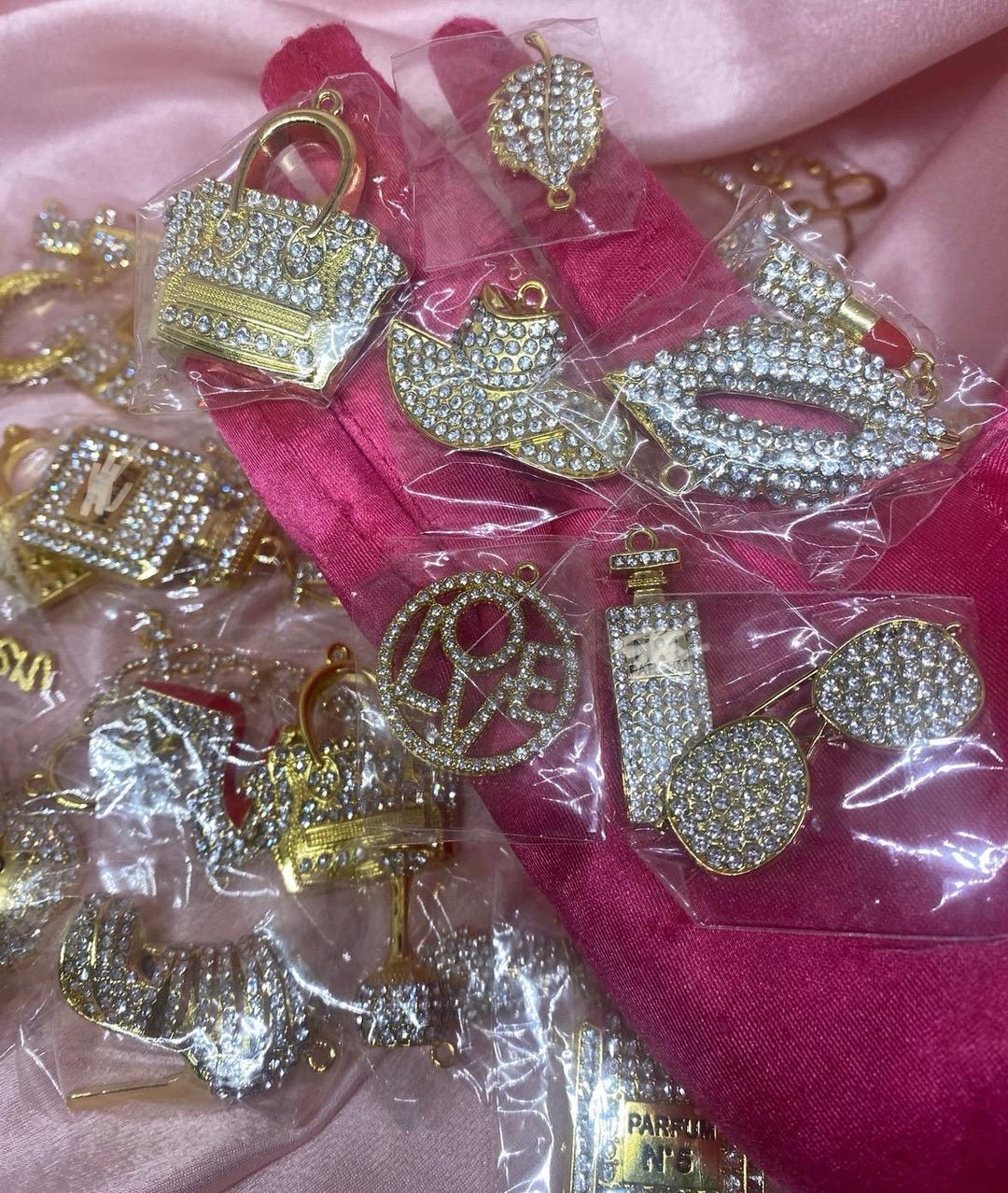 Gold Rhinestone Charms for Bangle Making Diy Phone Cases Flowers Purses ...