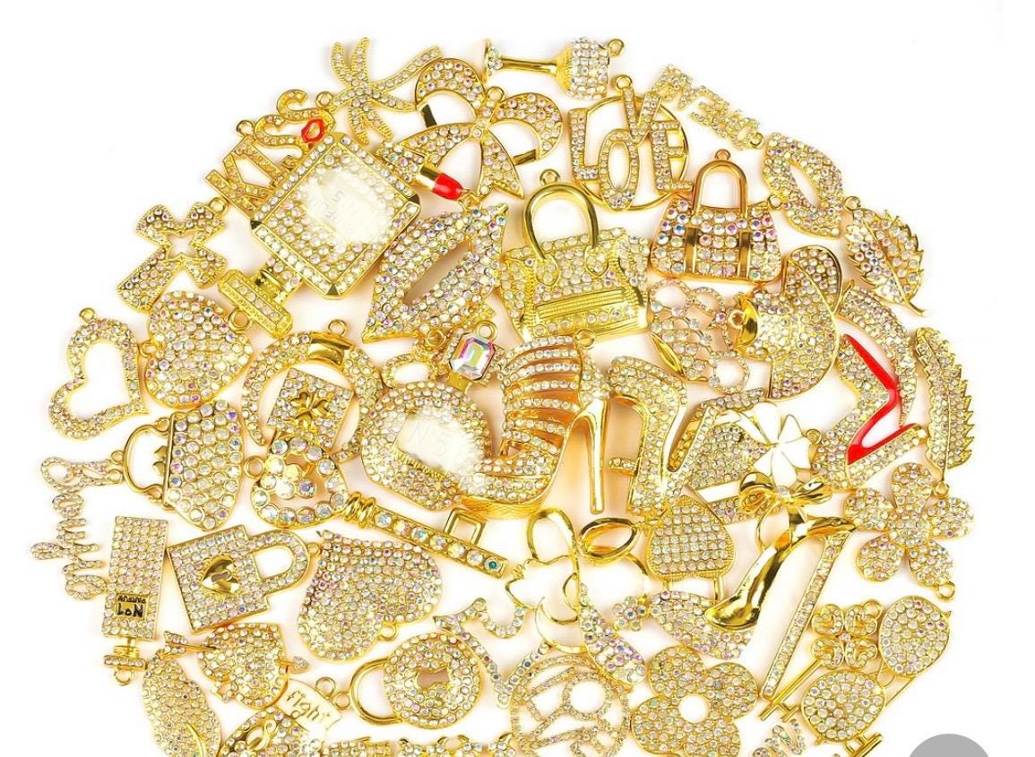 Gold Rhinestone Charms for Bangle Making Diy Phone Cases Flowers Purses ...