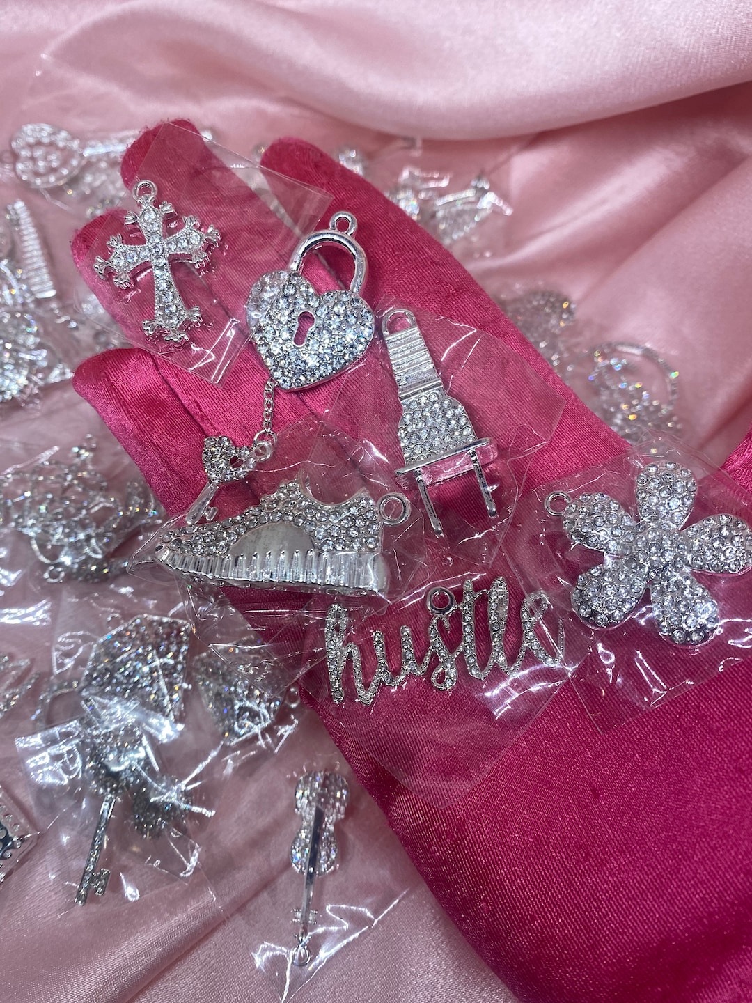 Silver Rhinestone Charms for Bangle Making Diy Phone Cases Shoes Purses ...