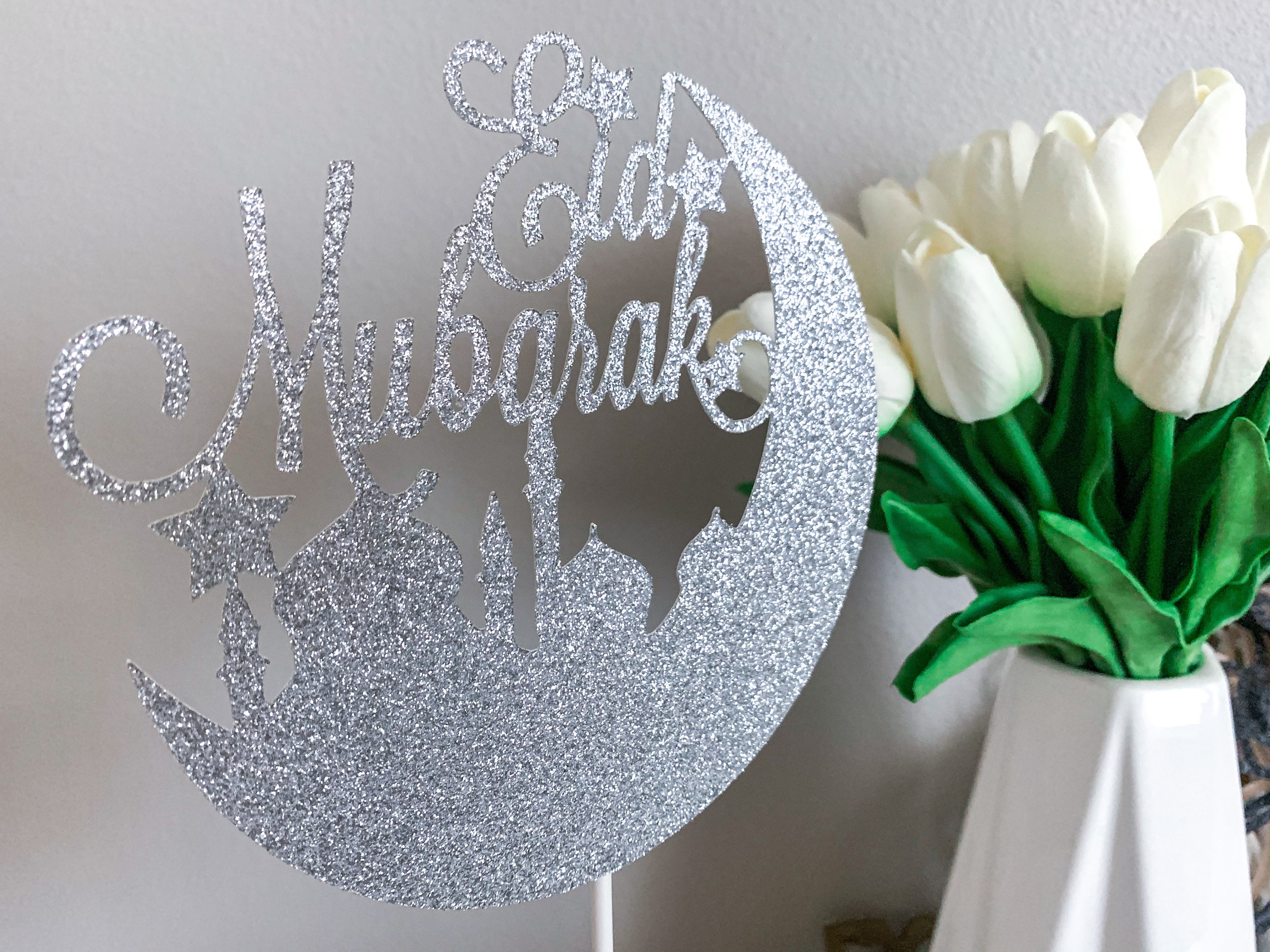 Eid Mubarak Cake Topper on Clear Acrylic Stick Ramadan Eid - Etsy