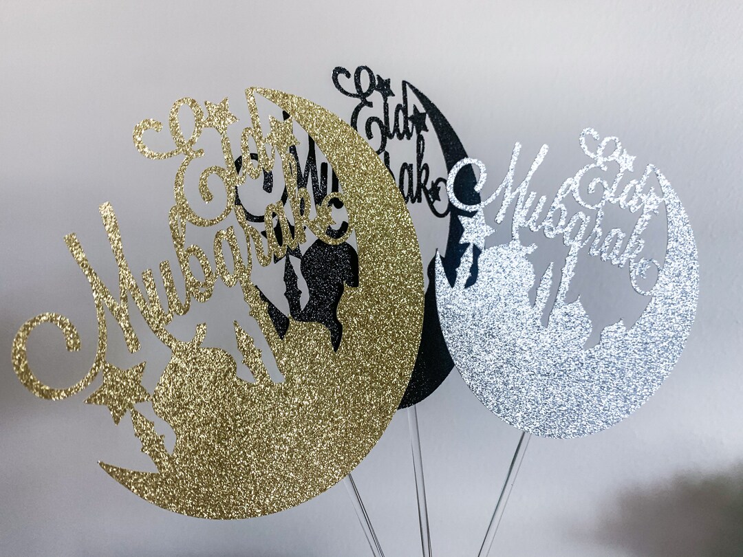Eid Mubarak Cake Topper on Clear Acrylic Stick | Ramadan | Eid Mubarak ...
