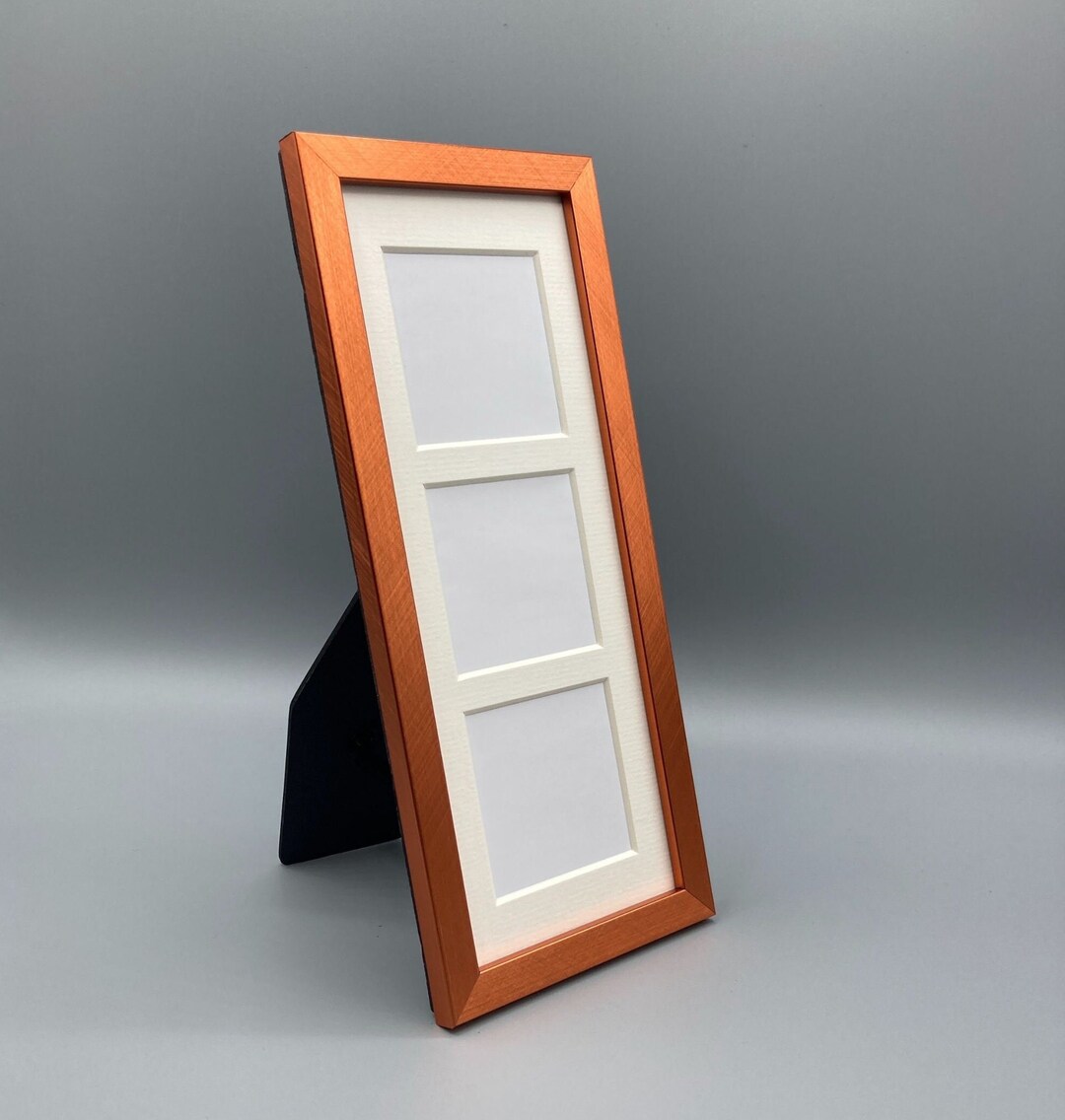 Orange Picture Frame • 3.5 X 9 Collage Photo Frame • Three 2 X 2” Mat ...