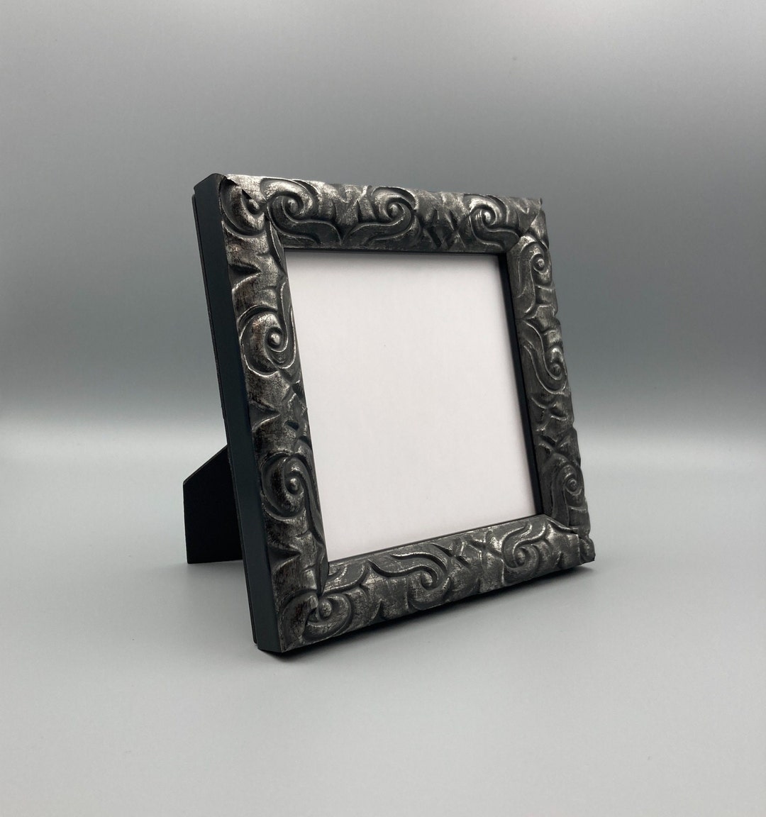 Silver and Black Picture Frame • 5"x 5" Square Photo Frame • Ornate ...