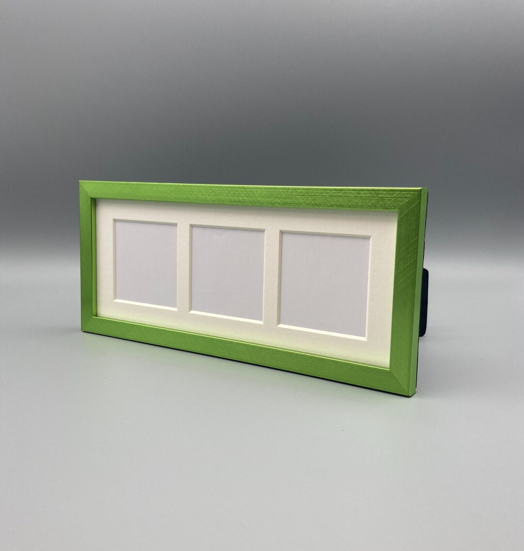 Green Picture Frame • 3.5" X 9" Photo Frame • Three 2 1/4" X 2 1/4” Mat ...