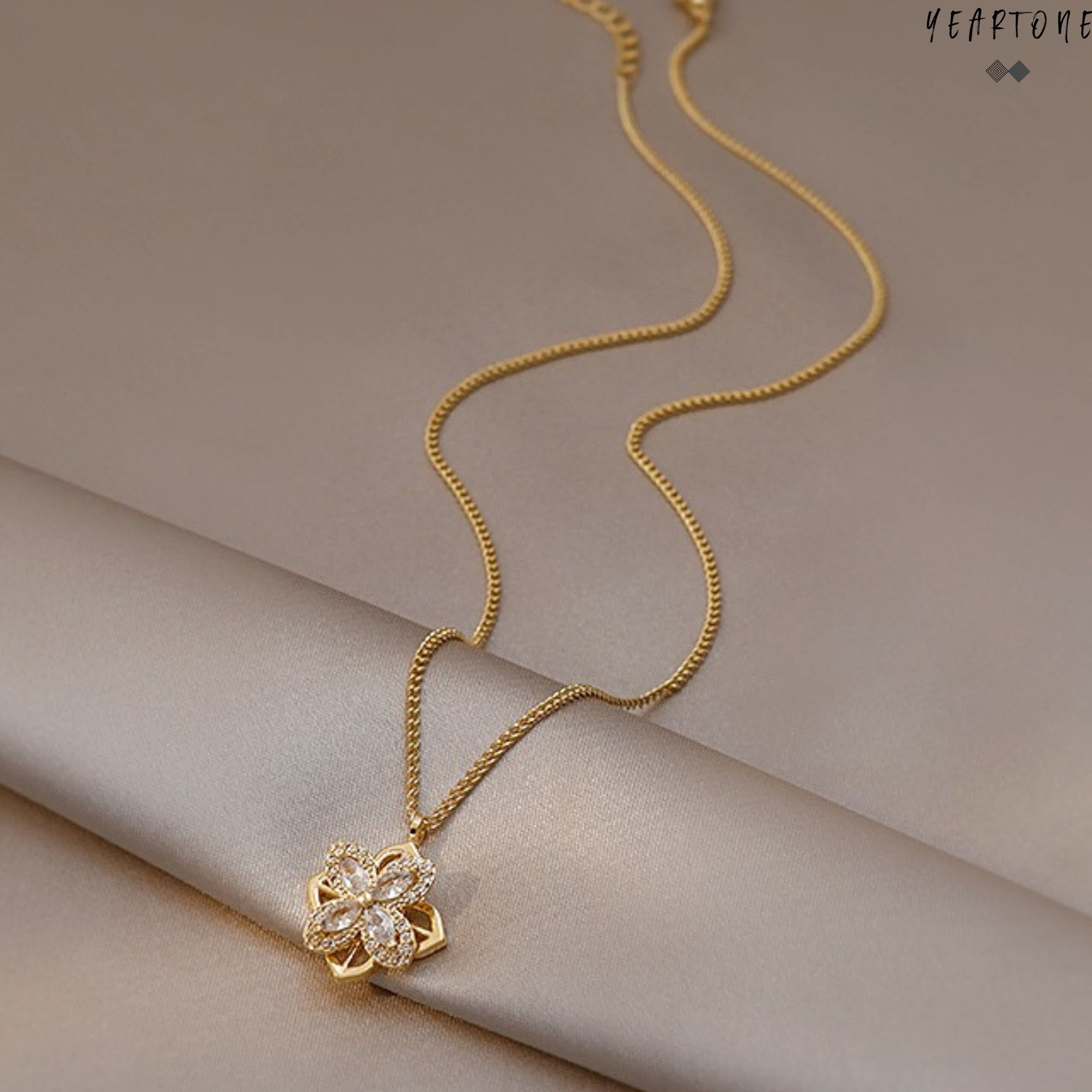 Rotating Flower Necklace Spinning Fidget Charm Gold With CZ - Etsy