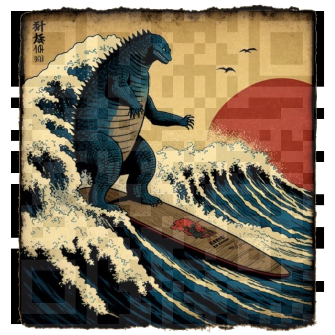 Godzilla Surfing Japanese PNG Perfect for Sublimation DTF - Etsy