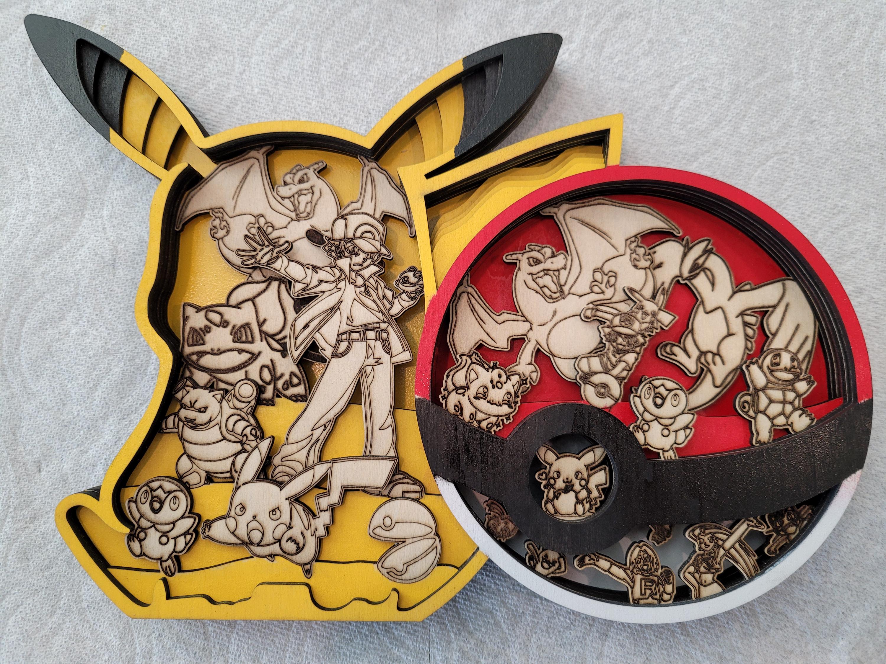 Pokemon Pikachu Pokeball Collage Laser Wood Art - Etsy