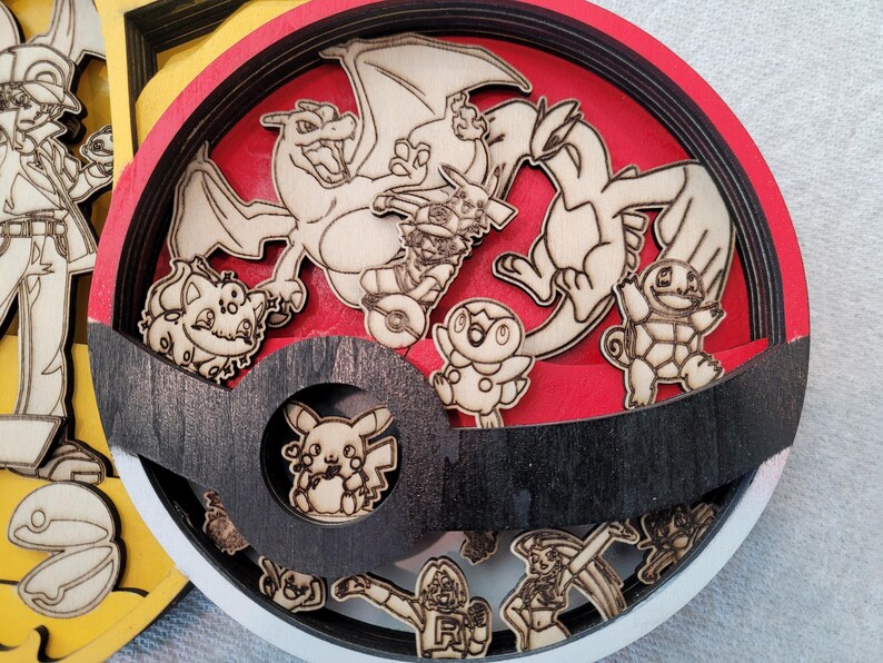 Pokemon Pikachu Pokeball Collage Laser Wood Art - Etsy