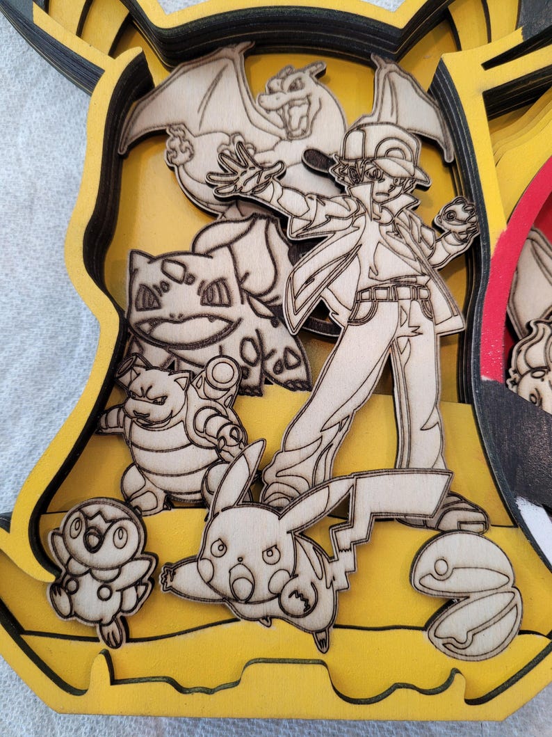 Pokemon Pikachu Pokeball Collage Laser Wood Art - Etsy