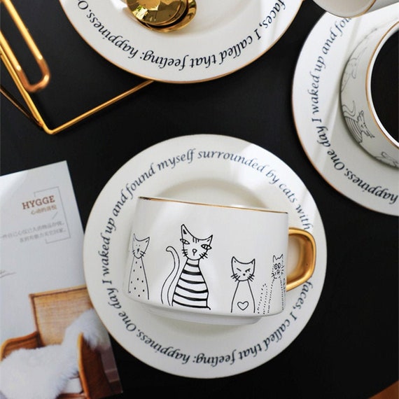 8.5oz Ceramic Mug Cat Pattern Coffee Cup and Mugincluding - Etsy