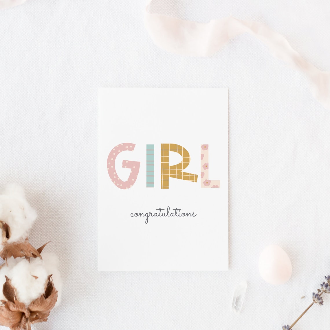 Congratulations Girl Card Colourful Baby Card Card for Girls Digital ...