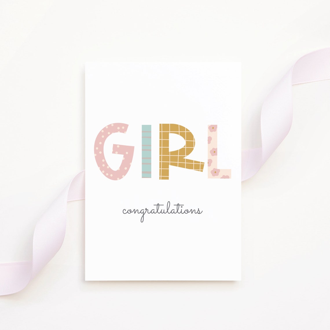 Congratulations Girl Card Colourful Baby Card Card for Girls Digital ...