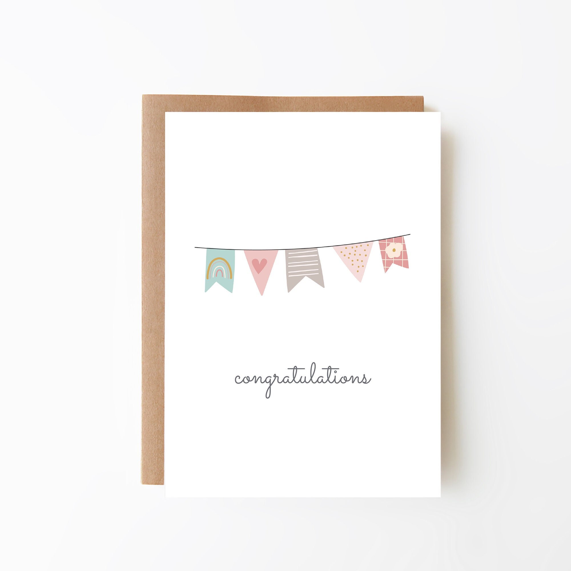 Congratulations Baby Girl Pink Bunting Card - Card for Girls + Digital ...