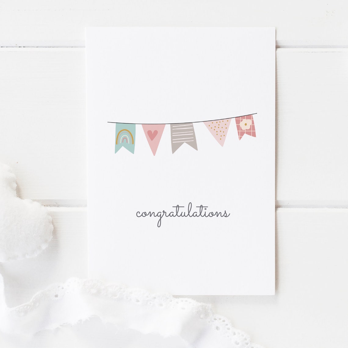Congratulations Baby Girl Pink Bunting Card Card for Girls Digital ...