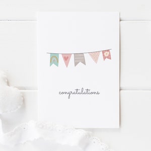 Congratulations Baby Girl Pink Bunting Card - Card for Girls + Digital ...