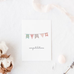 Congratulations Baby Girl Pink Bunting Card - Card for Girls + Digital ...