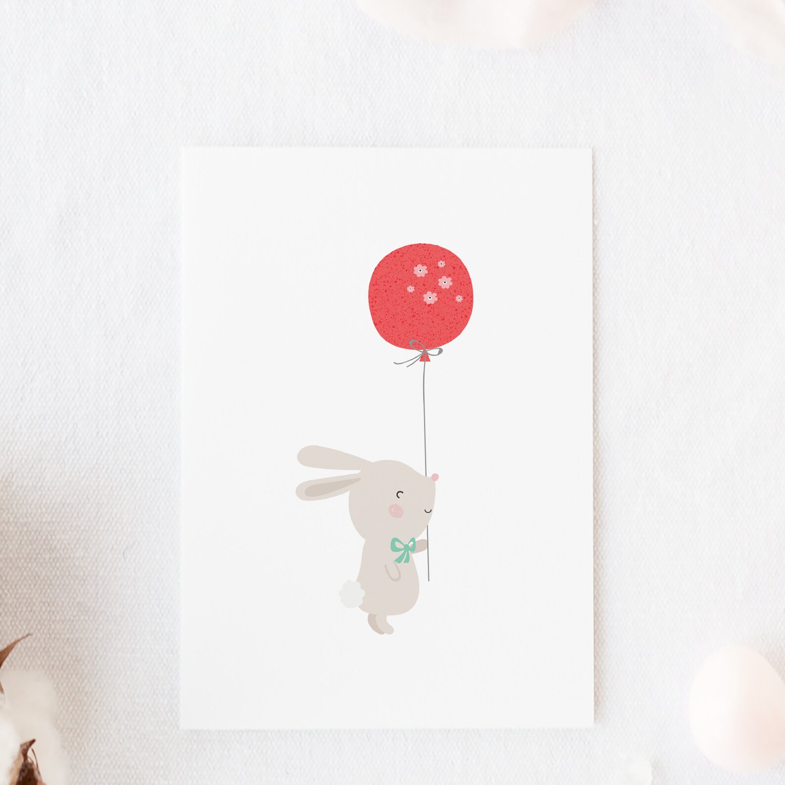 Bunny With Red Balloon Card - Card for Easter + Fun Card + Digital ...