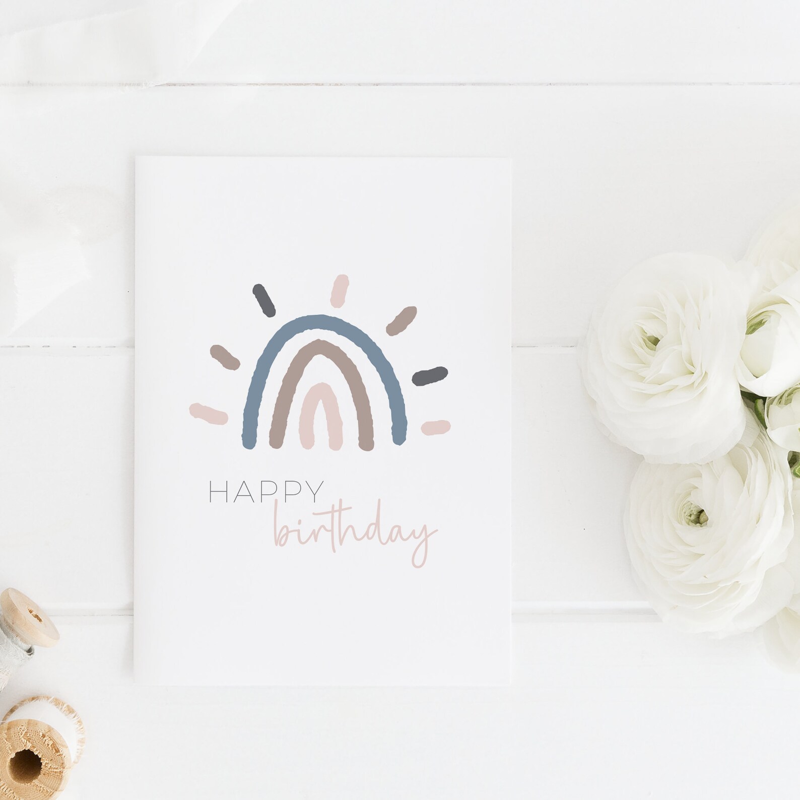 Boho Rainbow Birthday Card Happy Birthday Card for Girls Digital ...