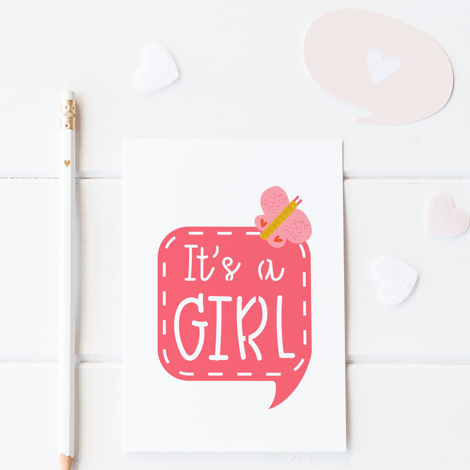 Pink Baby Girl Card - It's A Girl Card + Newborn Card + Digital Option ...