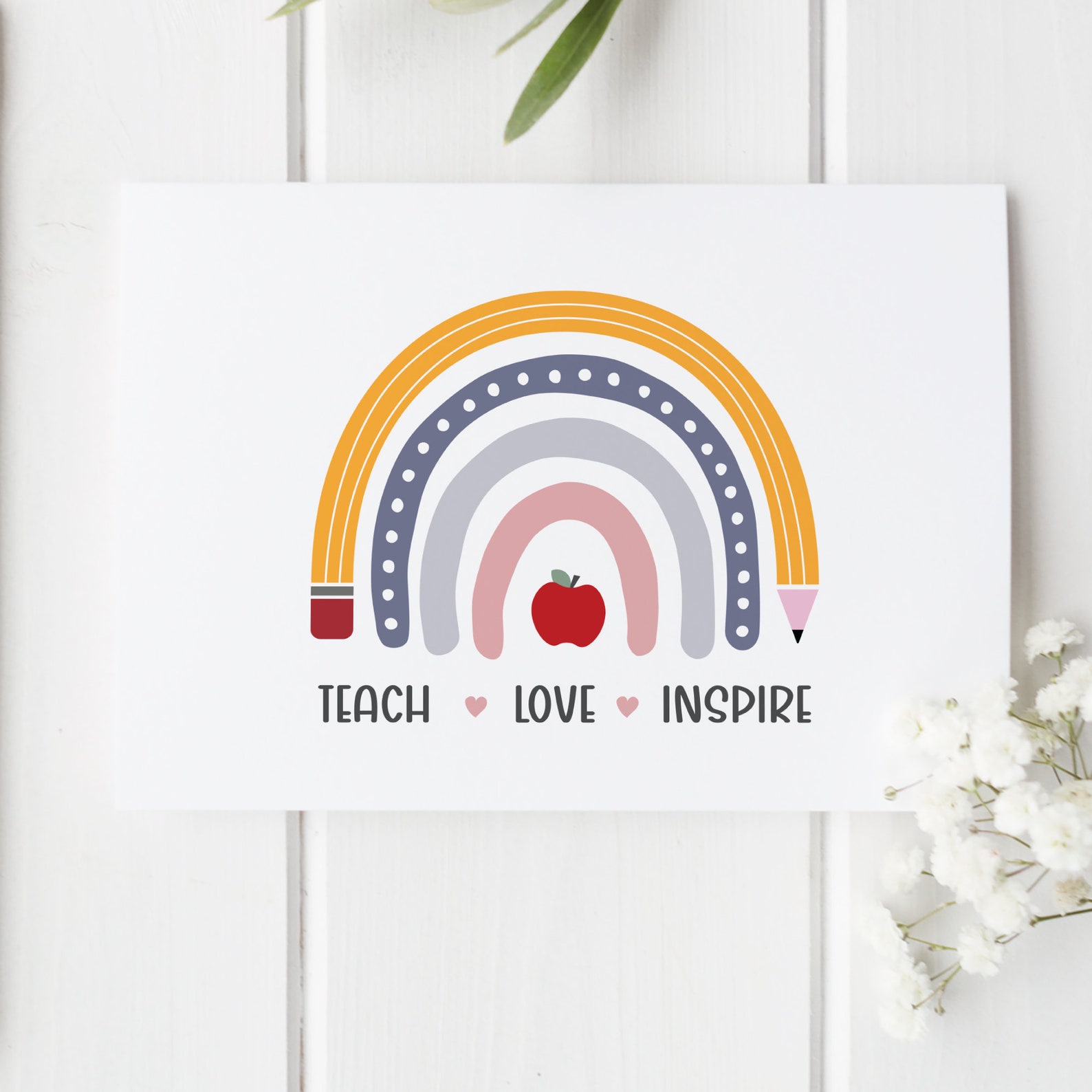 Rainbow Teacher Thank You Card - Teacher Appreciation Card, End of ...