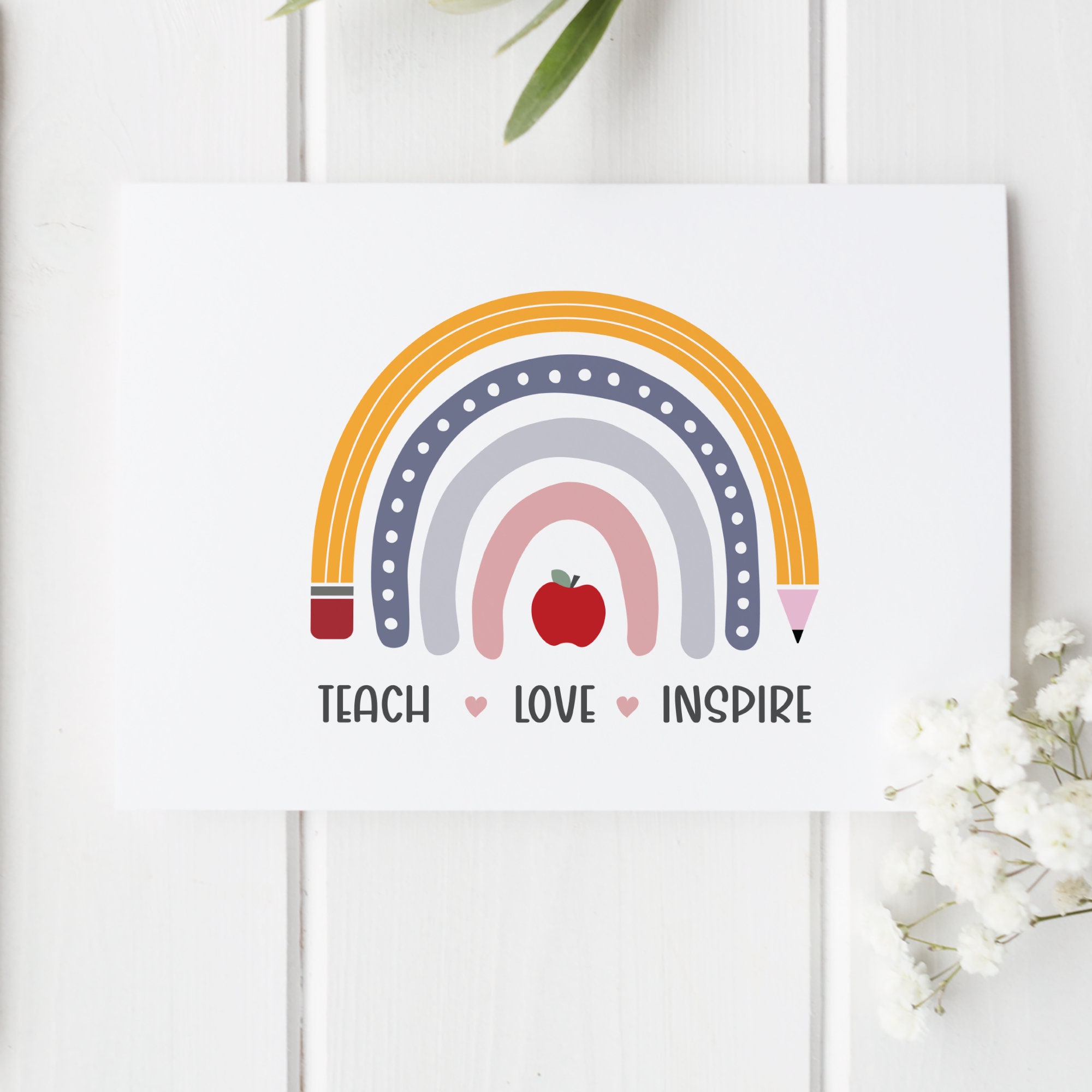 Rainbow Teacher Thank You Card Teacher Appreciation Card - Etsy