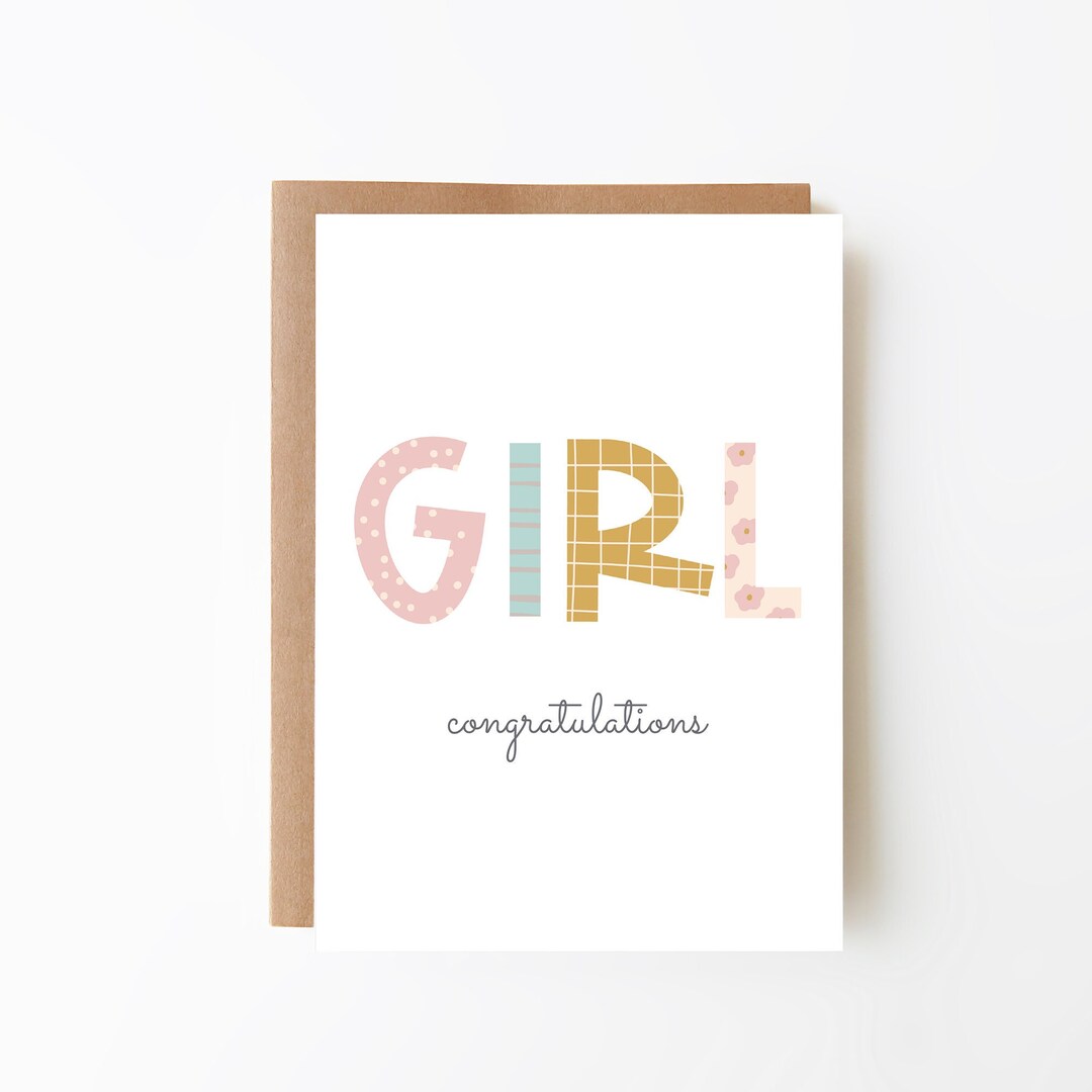 Congratulations Girl Card - Colourful Baby Card + Card for Girls ...