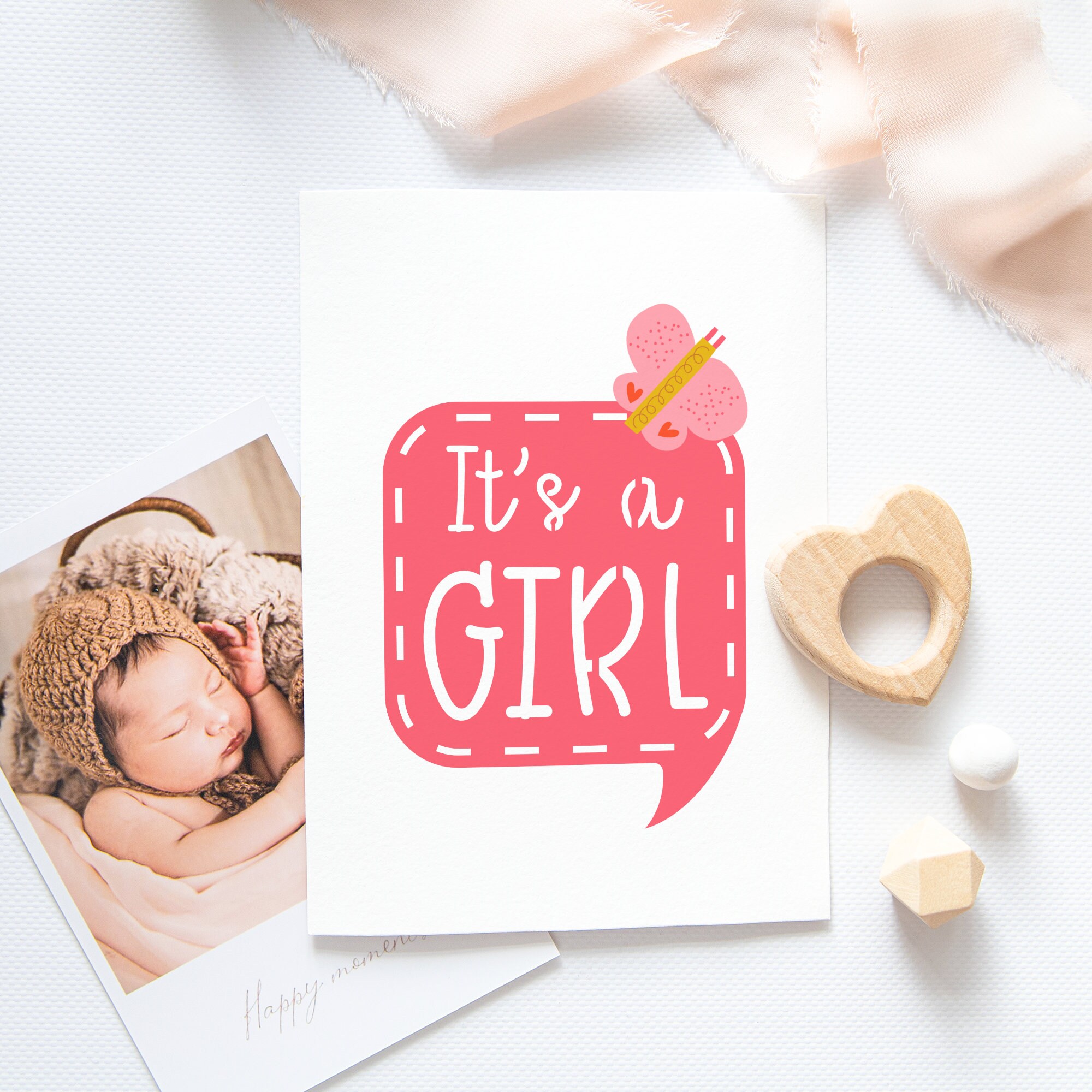 Pink Baby Girl Card - It's A Girl Card + Newborn Card + Digital Option ...