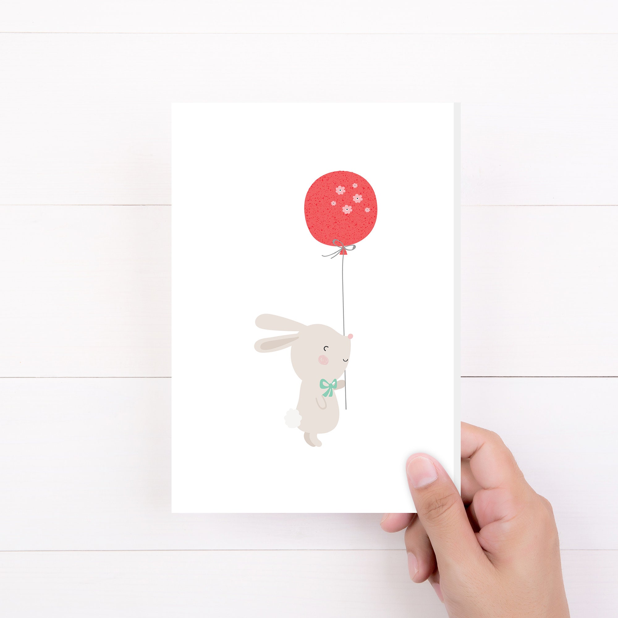 Bunny With Red Balloon Card - Card for Easter + Fun Card + Digital ...