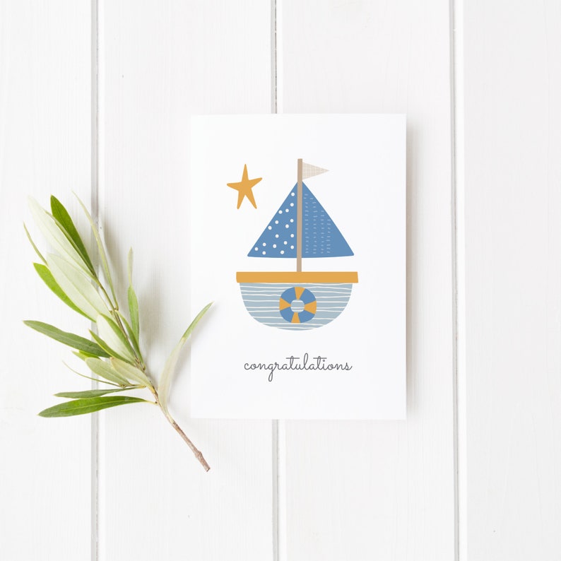 Congratulations Baby Boy Boat Card - Beach Theme + Card for Boys ...