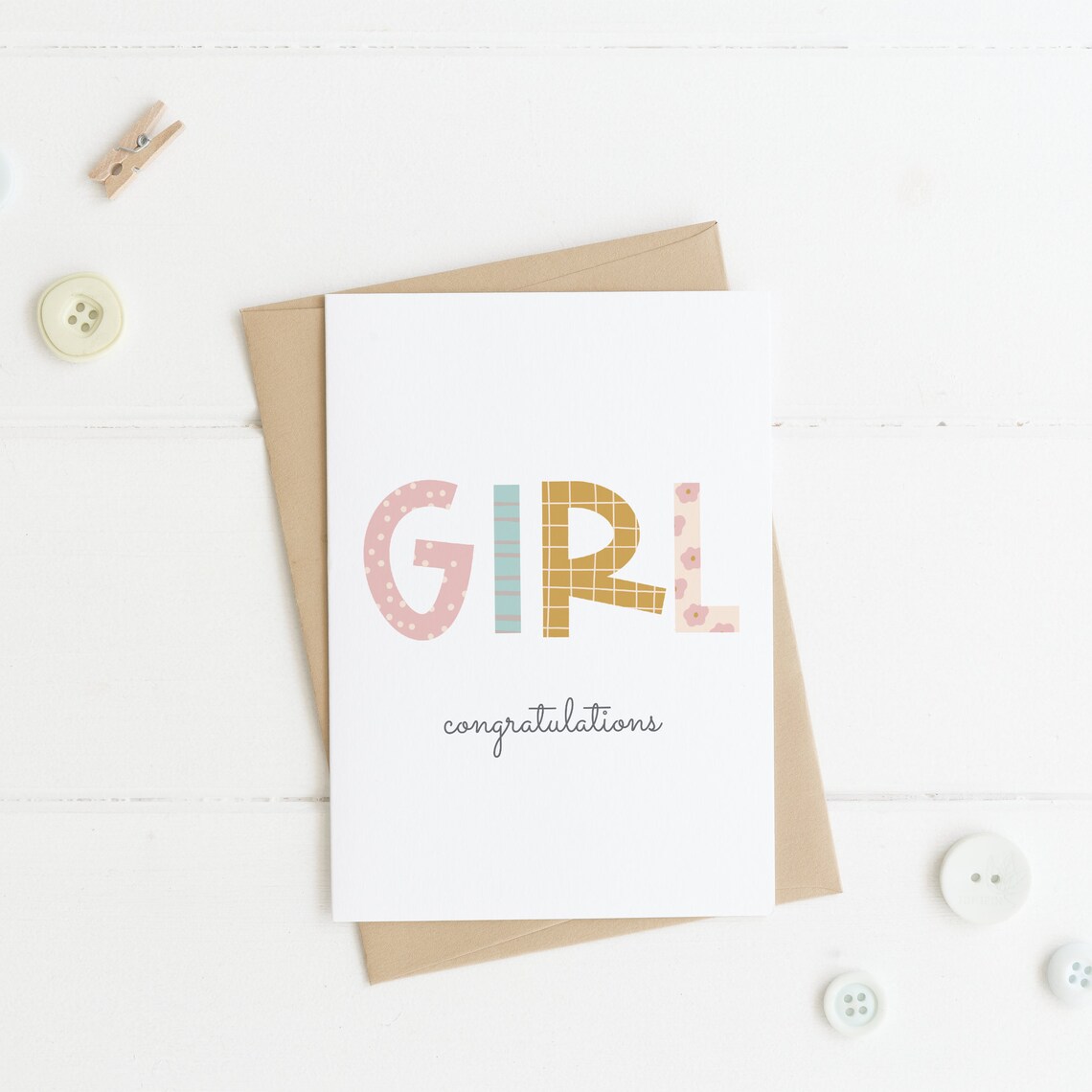 Congratulations Girl Card Colourful Baby Card Card for Girls Digital ...