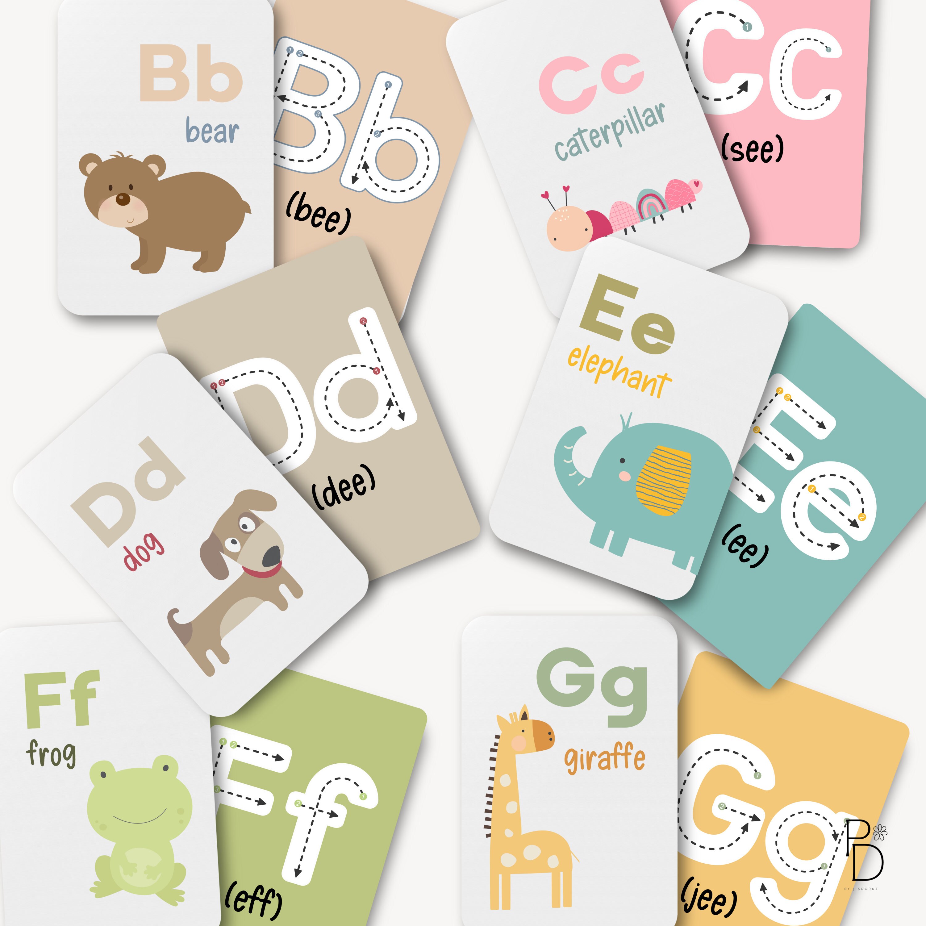 Animal Alphabet Flash Cards ABC Cards Educational Letter - Etsy