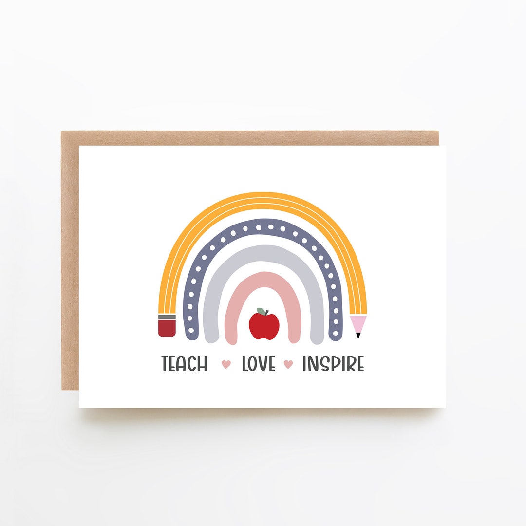 Rainbow Teacher Thank You Card - Teacher Appreciation Card, End of ...